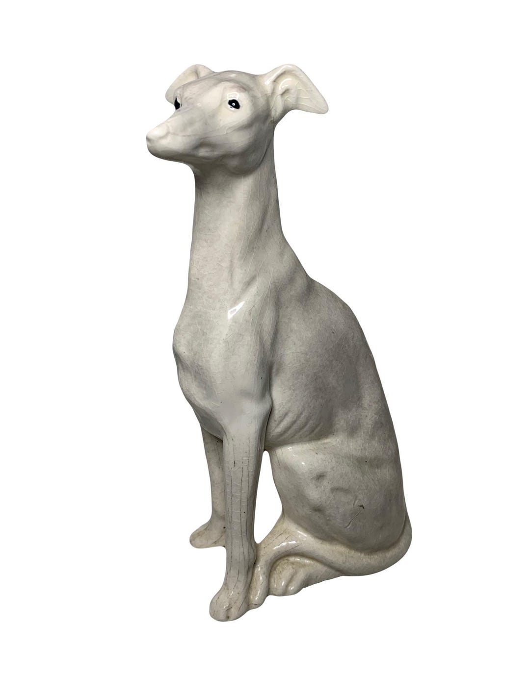 Vintage Sitting White Whippet or Greyhound Glazed Ceramic Dog Figurine ...