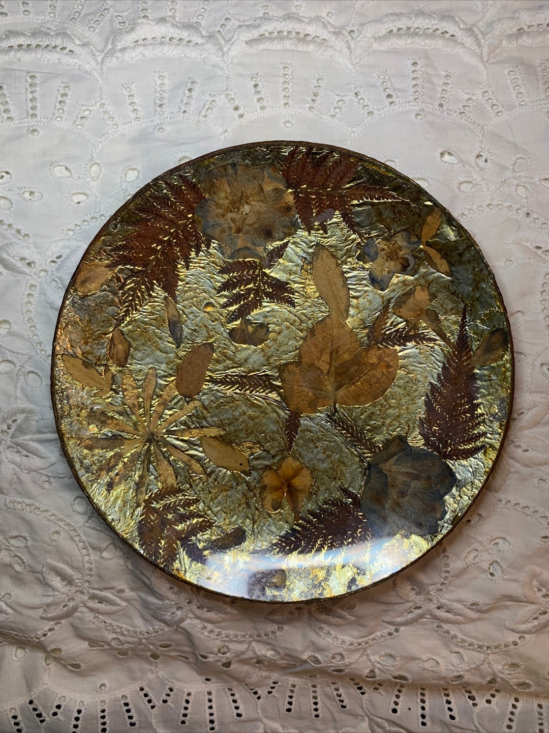 Vintage MCM Mexican Foil Art Glass Plate Gold With Presses - Etsy