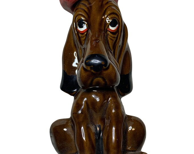 Vintage Enesco Basset Hound Whiskey Decanter Redware Barware Made in ...