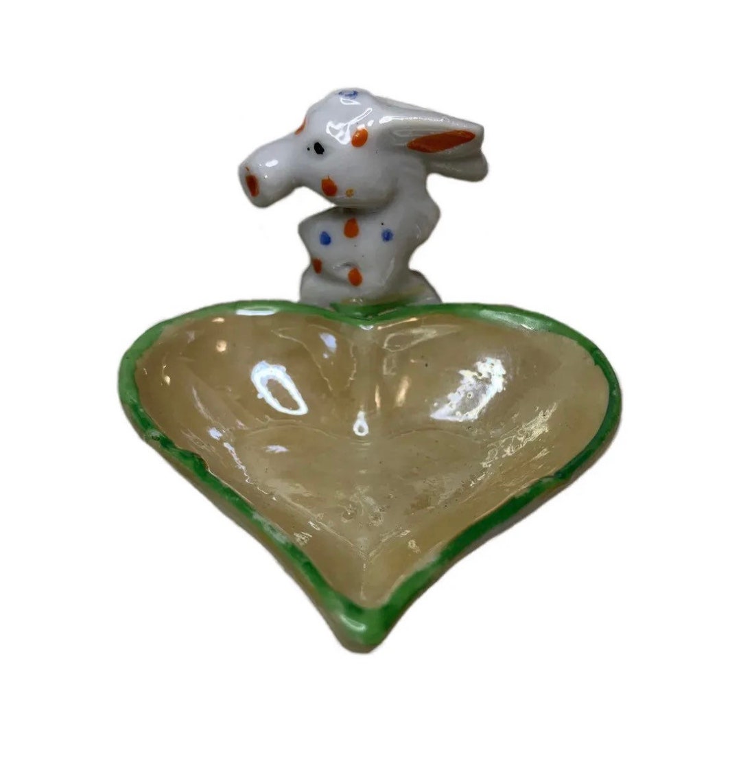 Vintage Luster Heart Ring Dish With Polka Dot Donkey Made in Japan ...