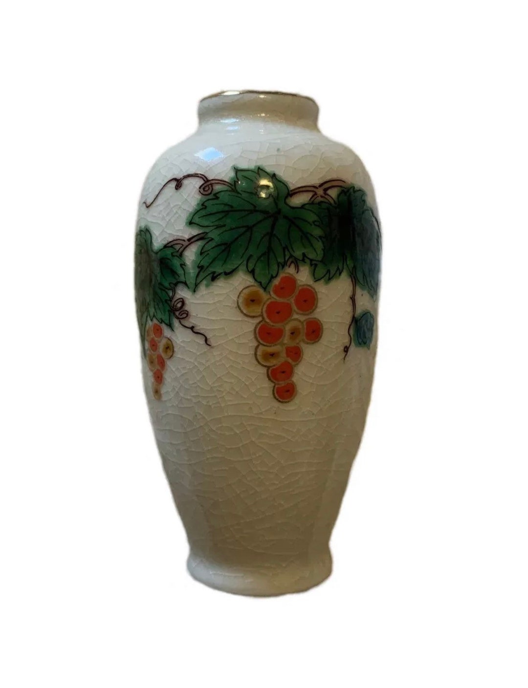 Vintage Homco Orange Grape Vine Bud Vase Crackle Glaze Japan - Etsy