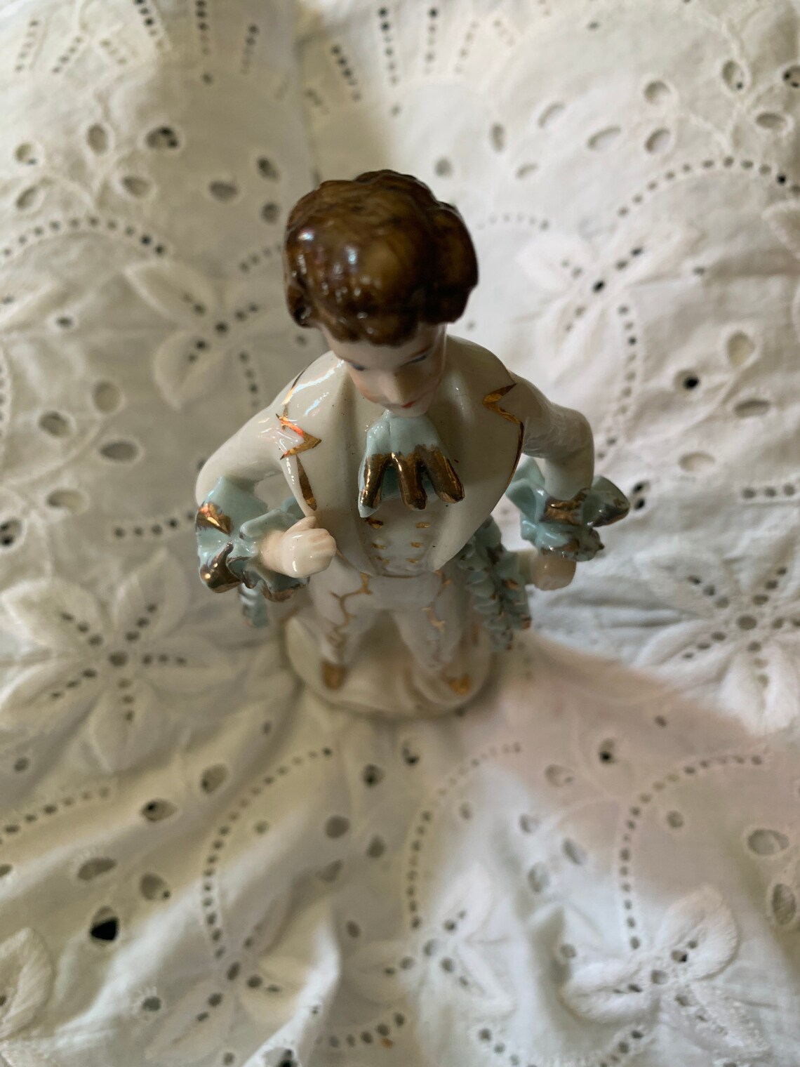 Vintage Japanese Bone China Woman Figurine Blue and White | Etsy