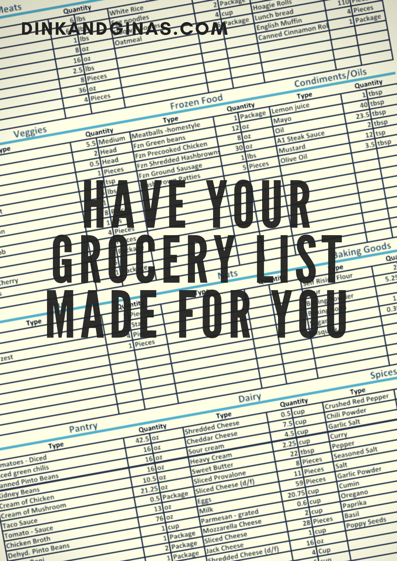 Grocery List Generator Excel Spreadsheet - 5 Minute Grocery List - Menu ...