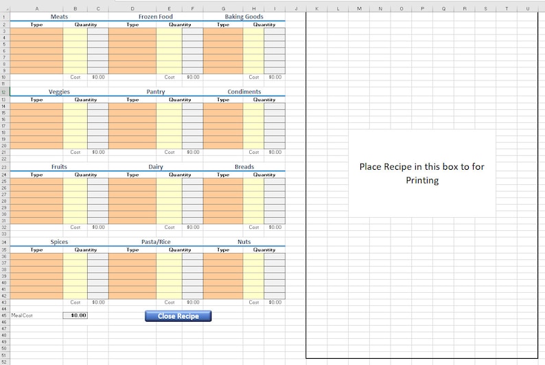 Google Sheets Grocery List Generator And Meal Planner 5 Etsy