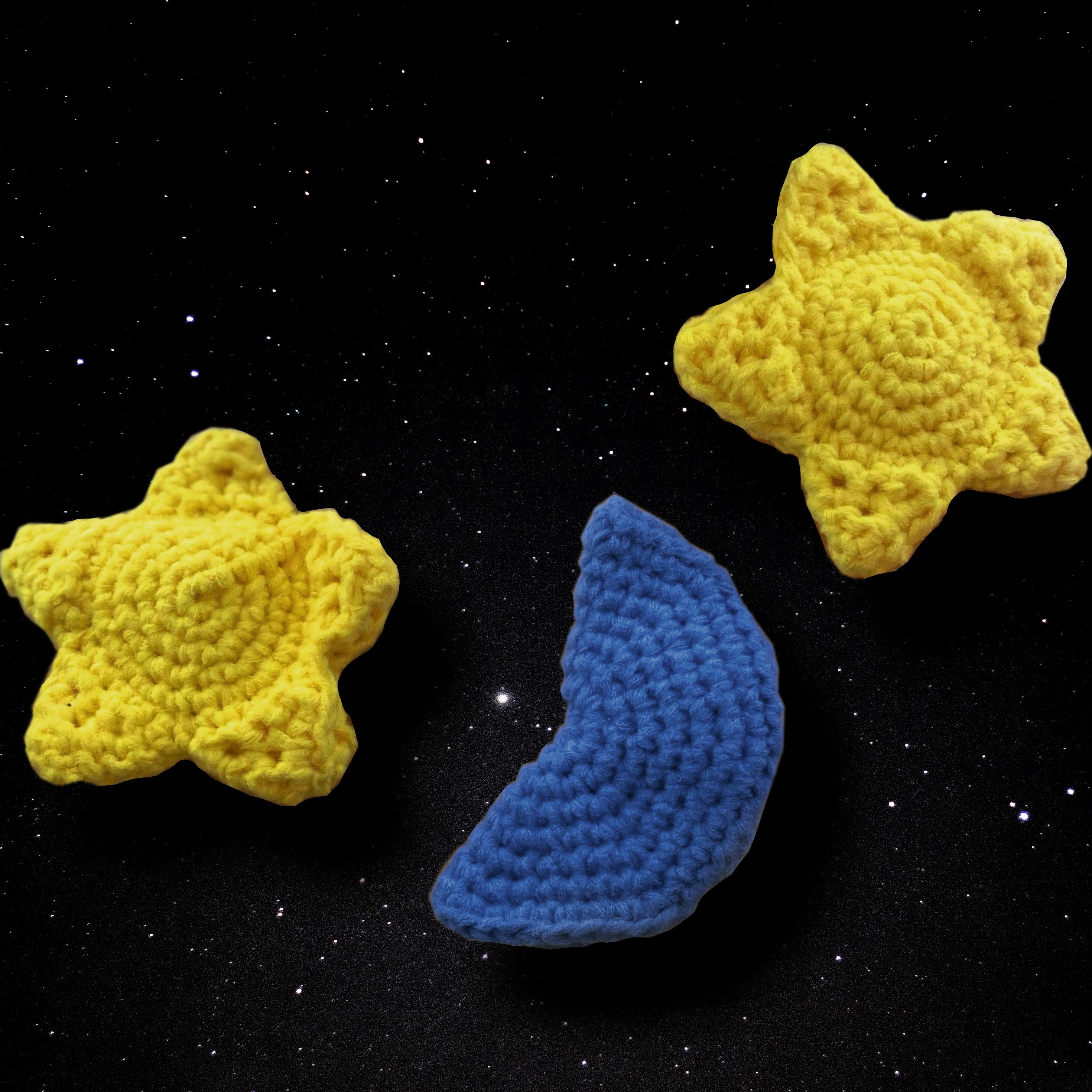 Crocheted Celestial Yellow Star Plush and Blue Moon Plush Amigurumi ...