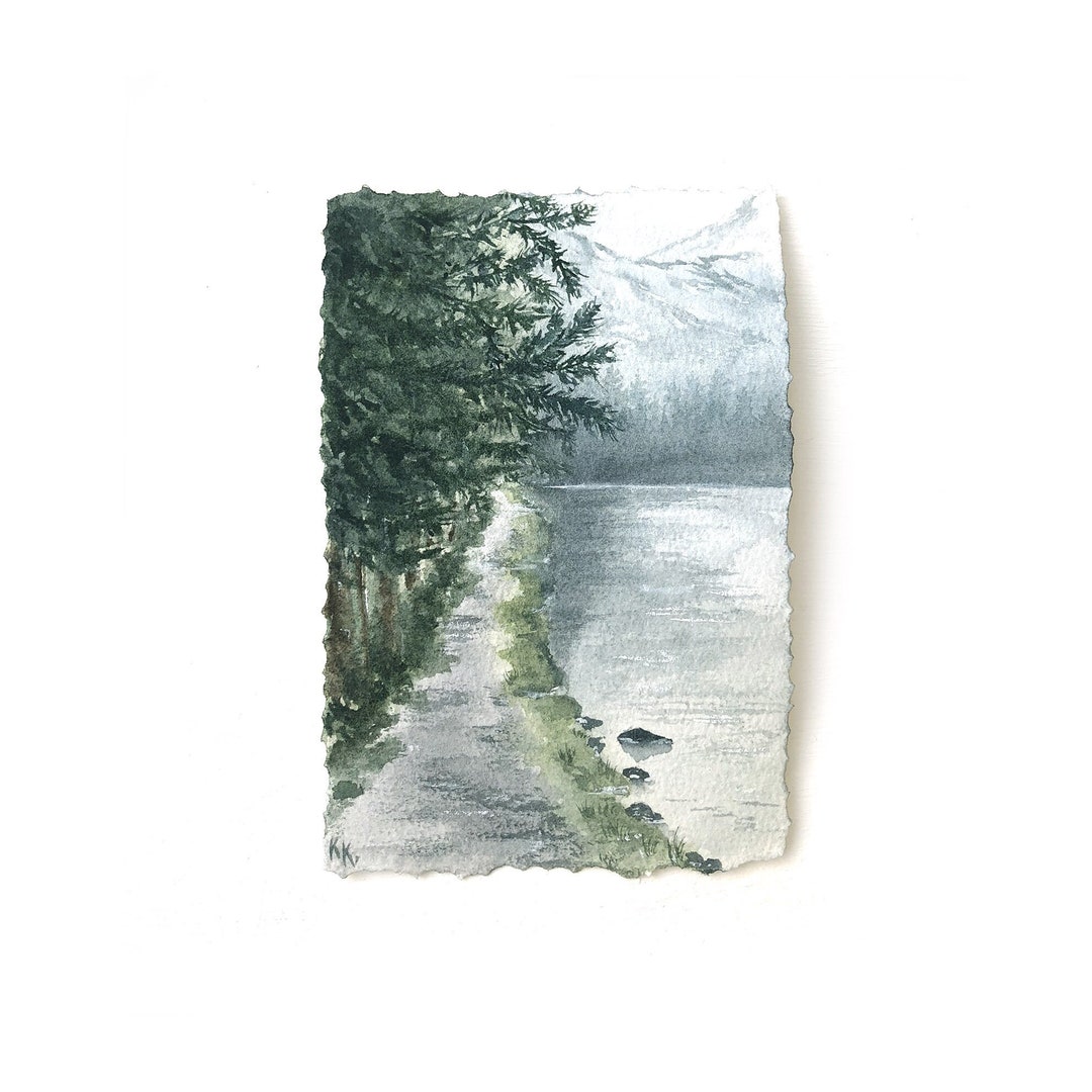 4x6" Gray Misty Forest Landscape Watercolor Original Small Painting ...