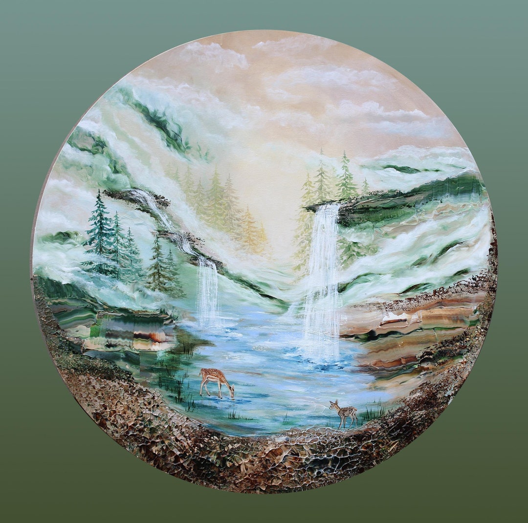 Large Round Canvas Landscape Painting Original Acrylic Semi Abstract ...