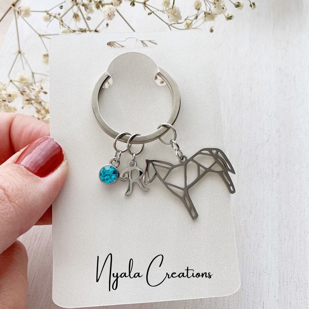 Personalised Stainless Steel Geometric Horse Keychain Keyring | Etsy