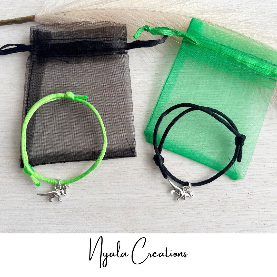 Green and Black Dinosaur T-rex Adjustable Bracelet With Gift Bag / 1 10 ...