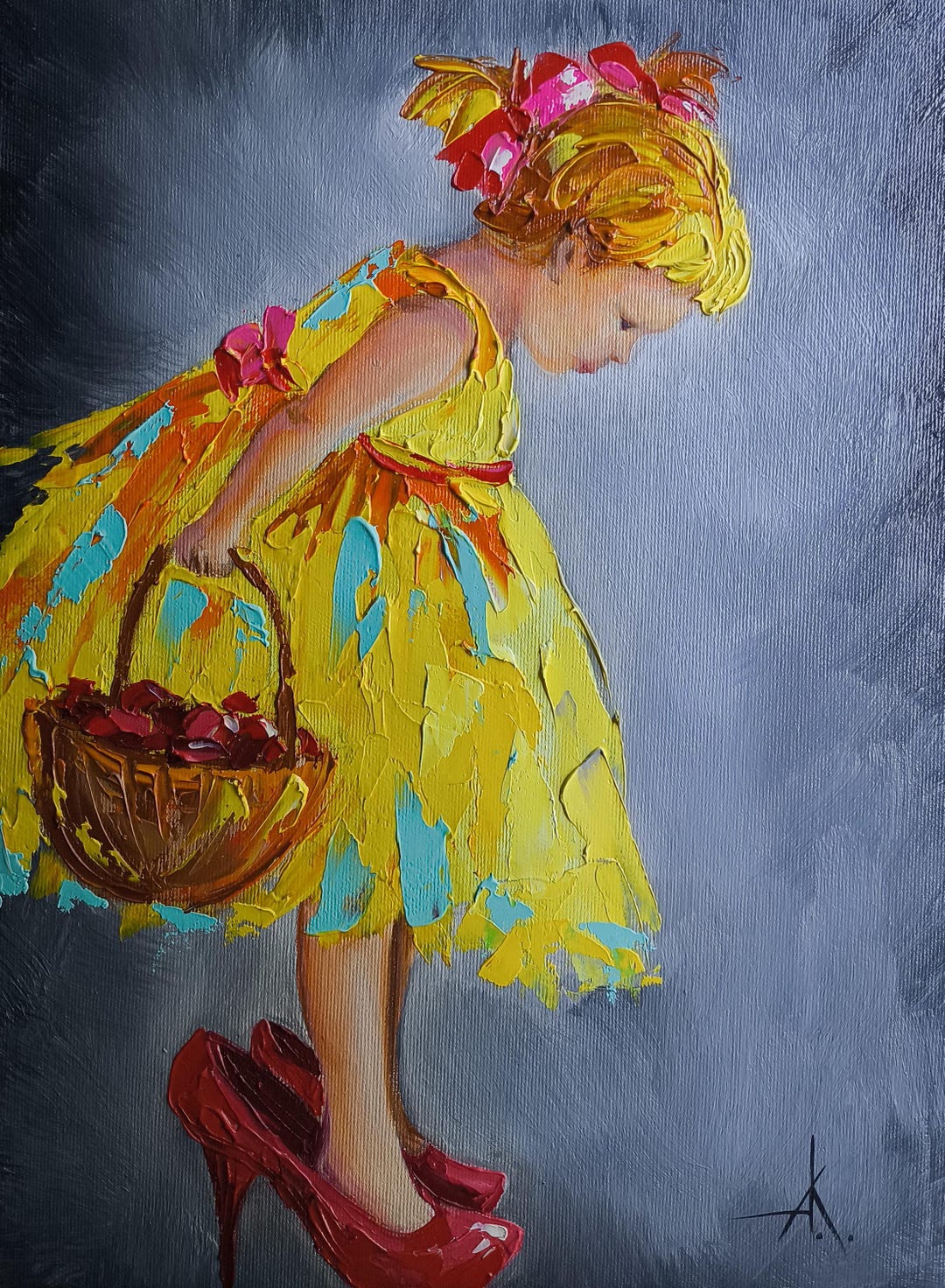 Girl in Yellow Dress Oil Painting: Childhood Nostalgia Art - Etsy