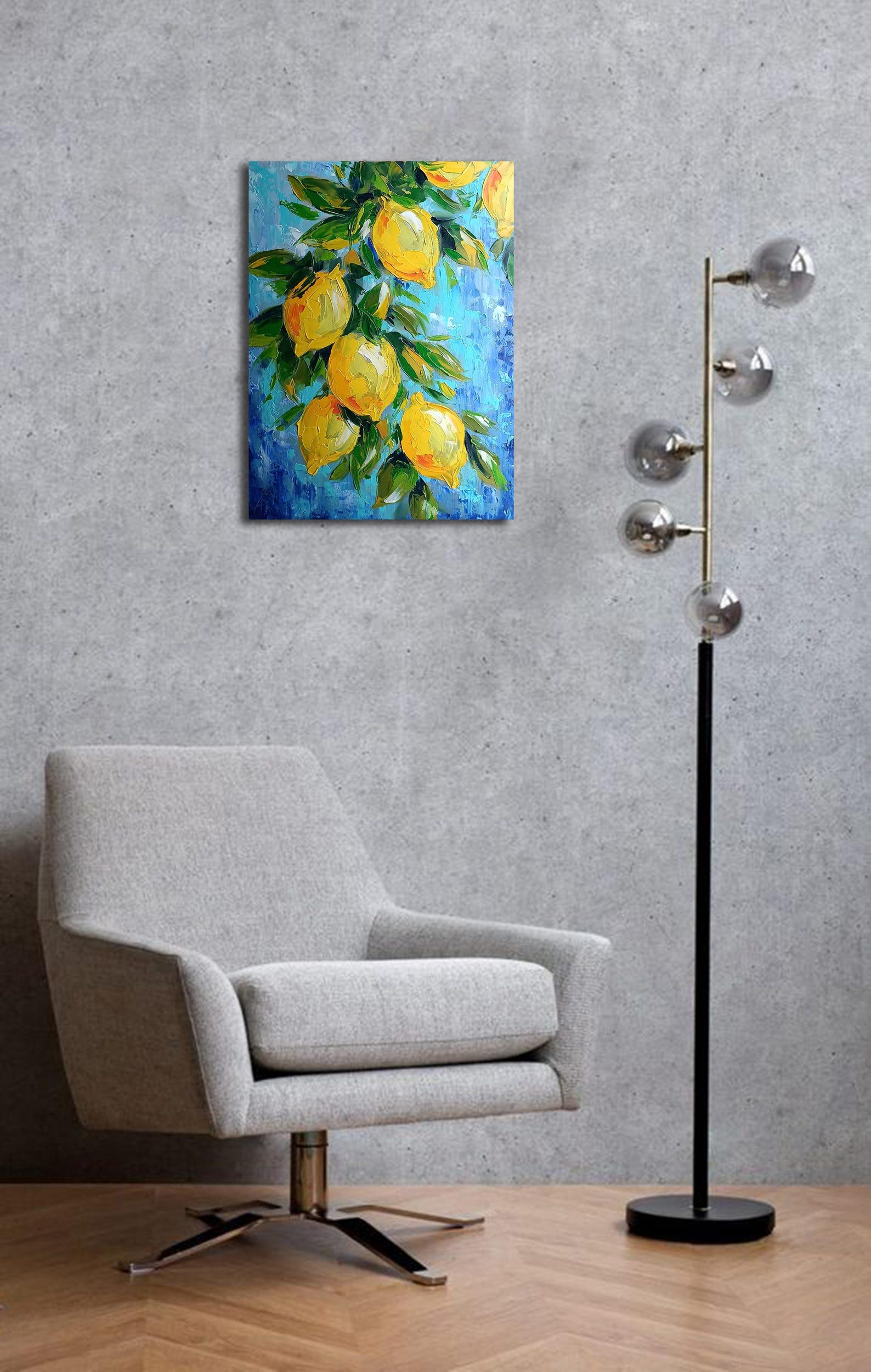 Citrus Note, Lemons, Oil Painting, Lemons Oil Painting, Lemons on the Tree, Nature, Gift Idea ...