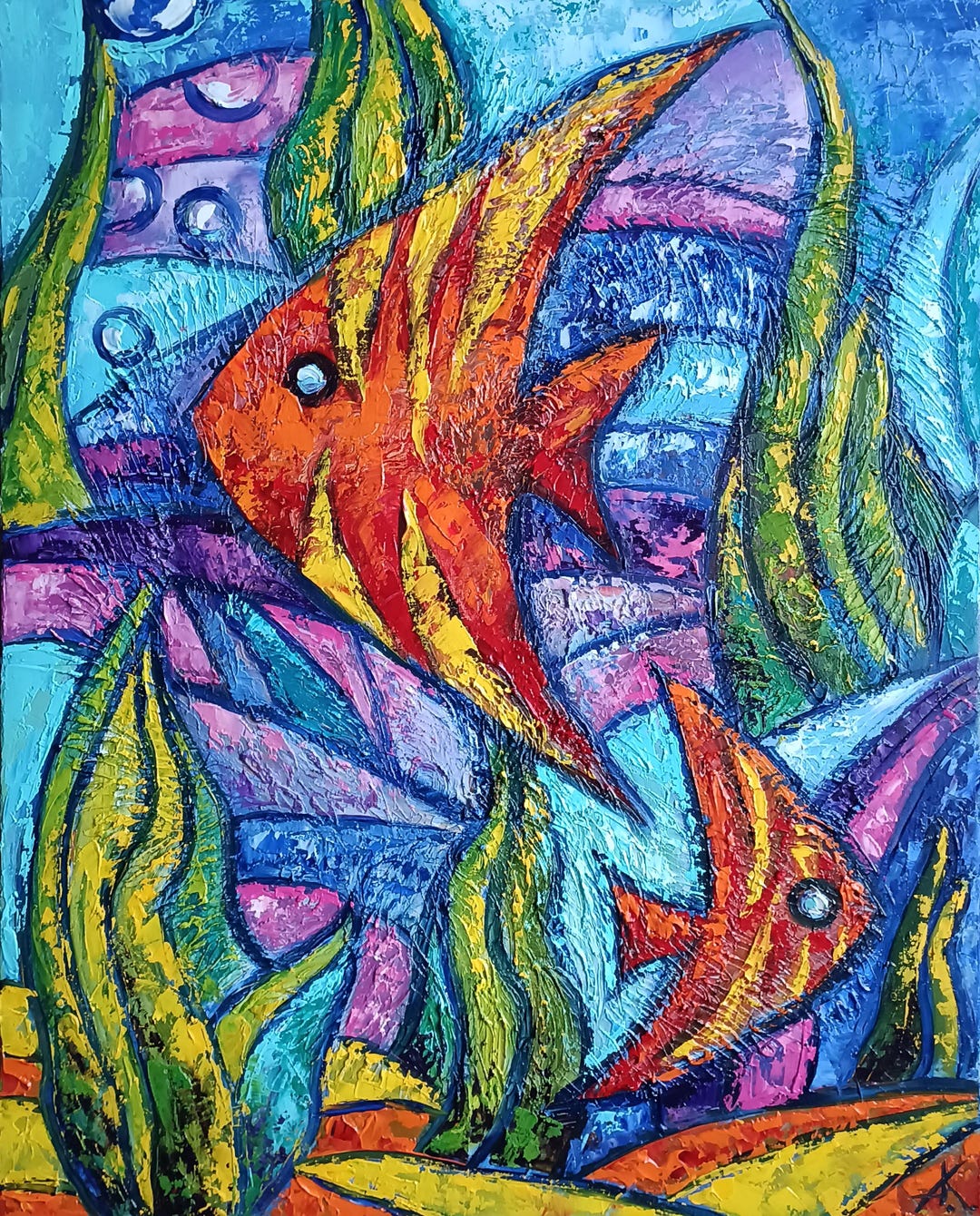 Textured Underwater Abstract Art, Original Oil Painting on Canvas ...