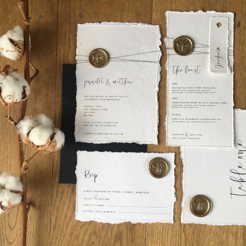 Wedding Invitations Handmade Cotton Paper Torn Edge Wax - Etsy UK