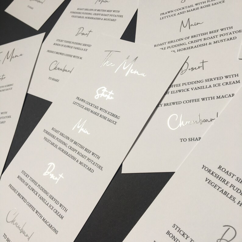 Wedding Menu | Silver Foil | Personalised | Modern Wedding | Stationery ...