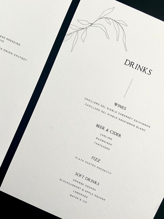 Large Drinks Menu Wedding Table Signs Black and White - Etsy UK