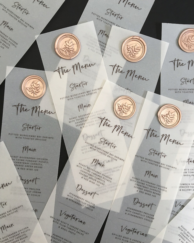 Vellum Menu Wax Seal Personalised Wedding Menu Modern - Etsy