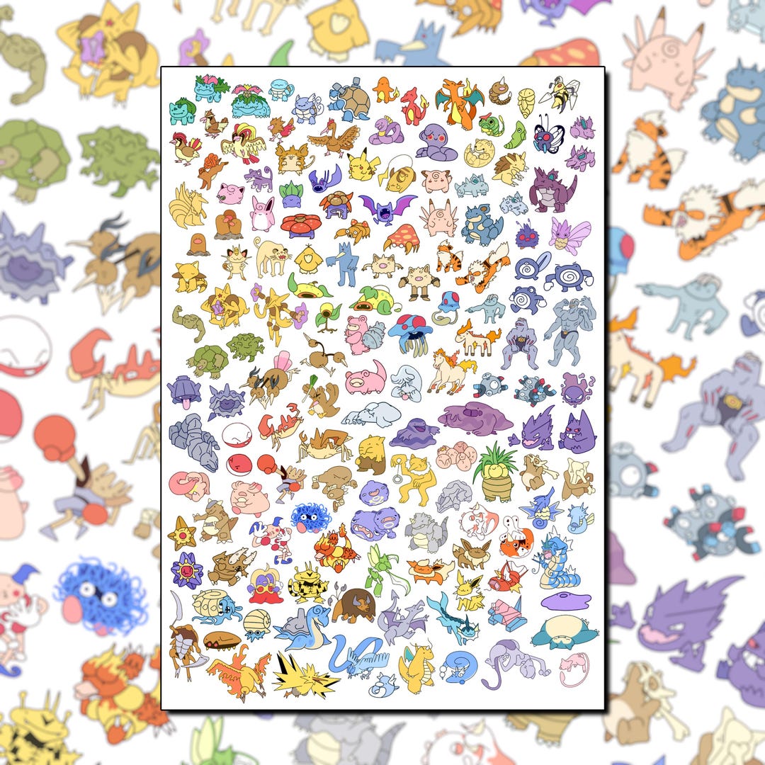 Pokémon Full Kanto Pokédex (genaration 1) | A4/A5 Print - Etsy