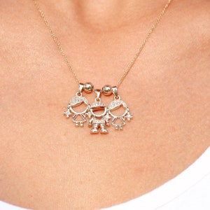 14k Gold Kid Pendant, 14k Diamond Girl Charm Necklace, Unique Baby ...