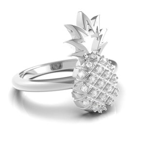 Gold Pineapple Ring, Tropical Diamond Ring, 14K Gold Pineapple Jewelry ...