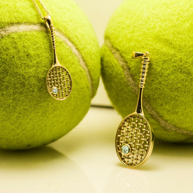 14K Gold Diamond Tennis Racket Sport Necklace Racquetball - Etsy Canada