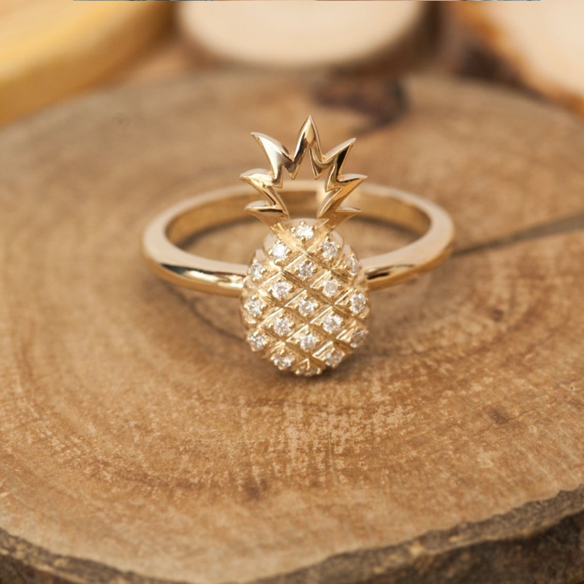 Gold Ananas Ring tropischen Diamant-Ring 14K Gold Ananas | Etsy