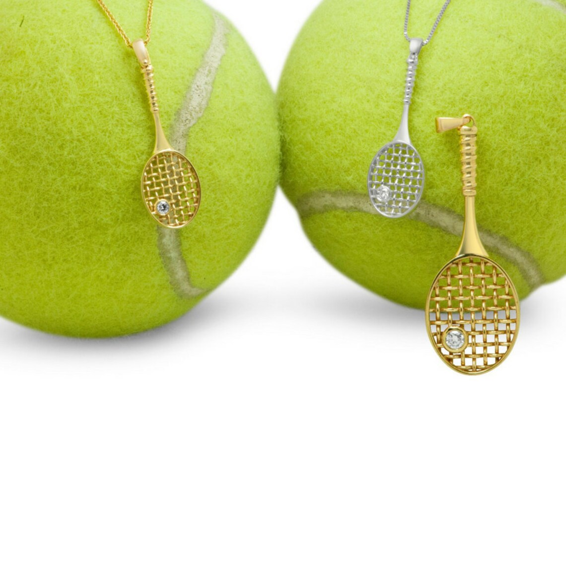 14K Gold Diamond Tennis Racket Sport Necklace Racquetball - Etsy Canada