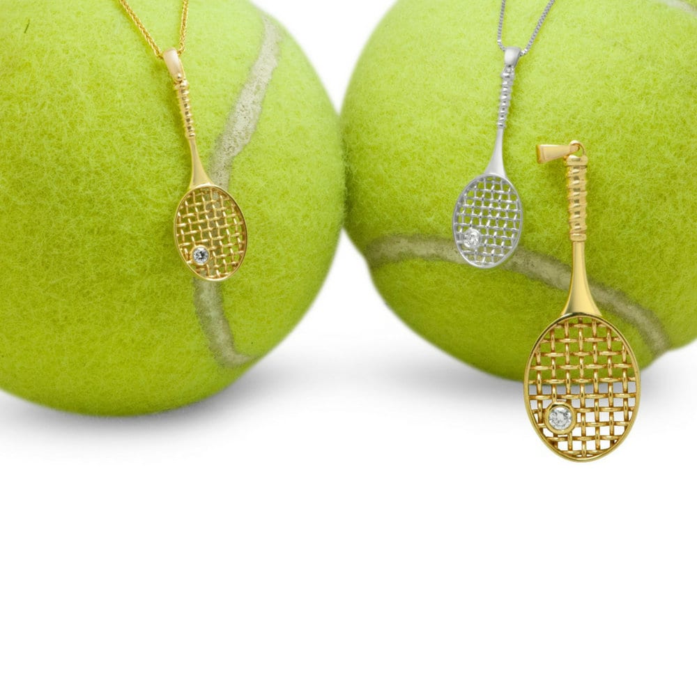 14K Gold Diamond Tennis Racket Sport Necklace Racquetball - Etsy Canada