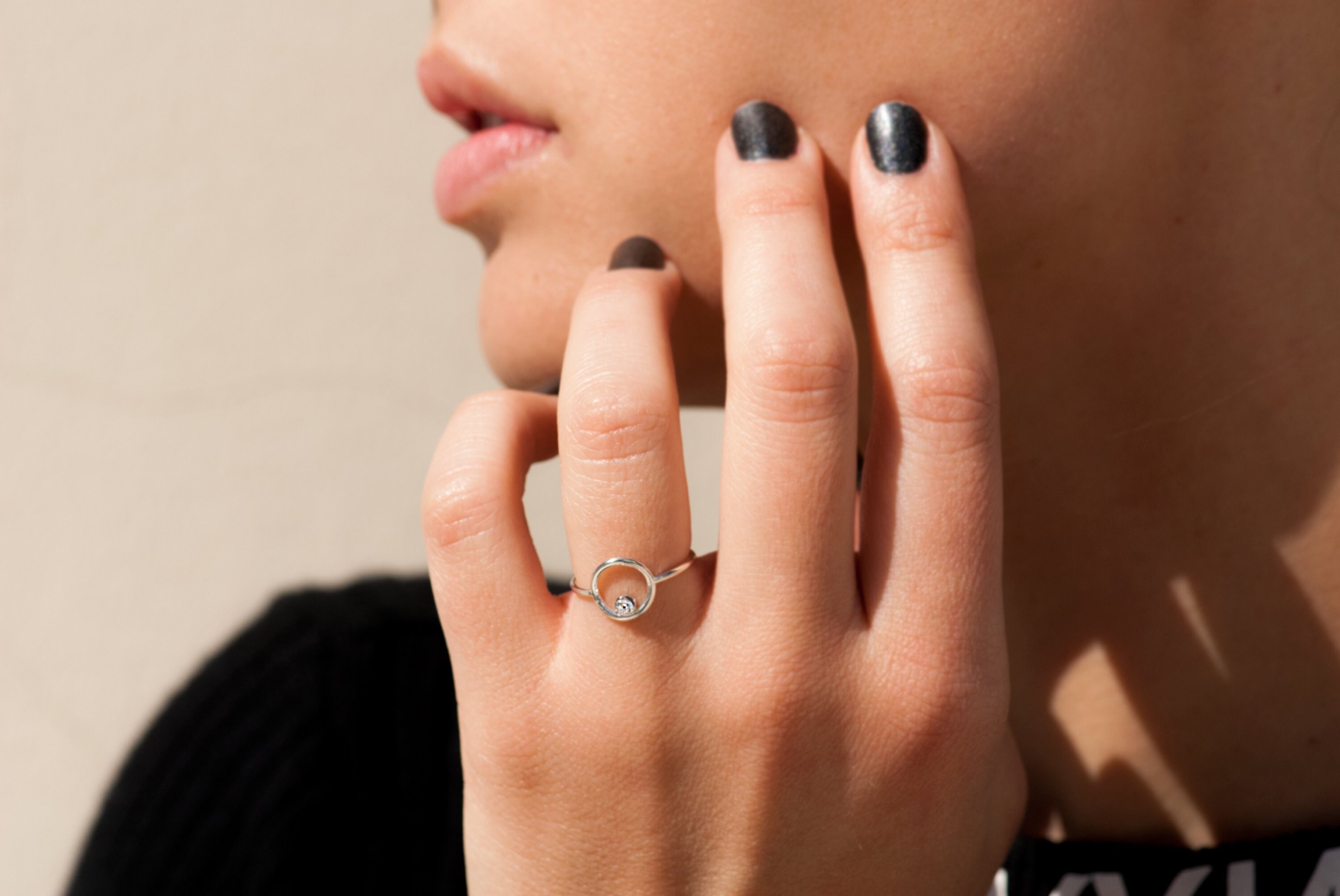 14K-18K Solid Gold Open Circle Ring With 0.05ct Diamond | Etsy