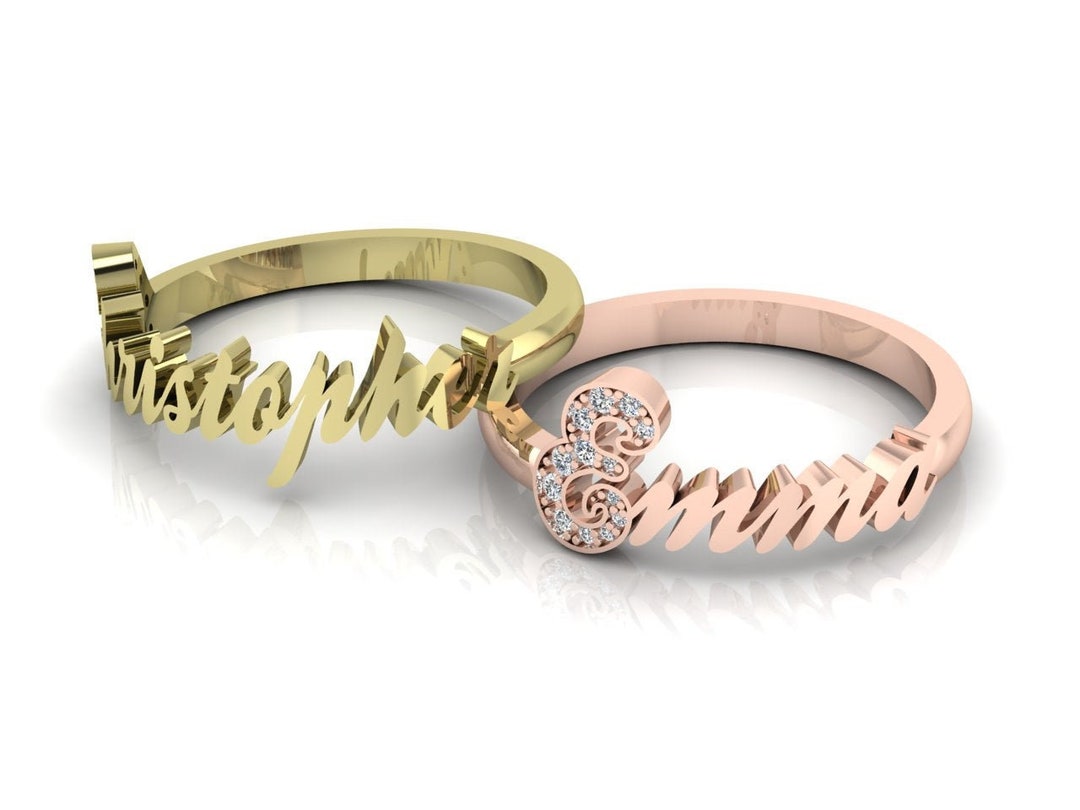 Diamond Letter Ring, Custom NAME Gold Ring, Diamond Letter ...
