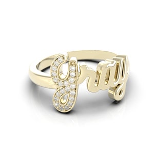 14k Gold Name Ring With Diamonds, 14k Gold Diamond Name Ring, Diamond ...
