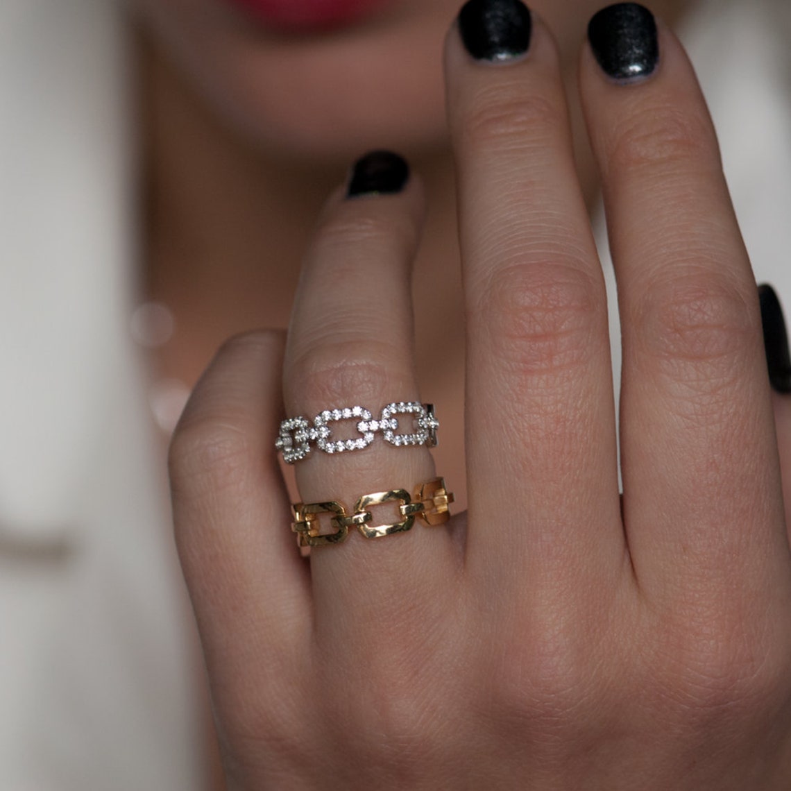 Diamond Chain Link Band Gold Chain Link Band Diamonds Link | Etsy