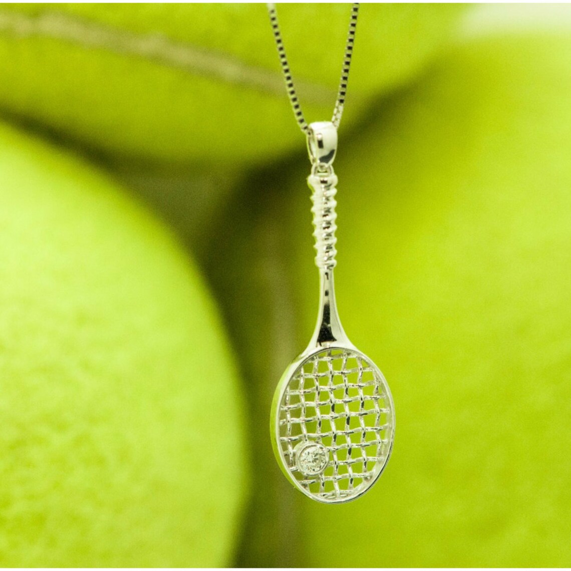 14K Gold Diamond Tennis Racket Sport Necklace Racquetball | Etsy