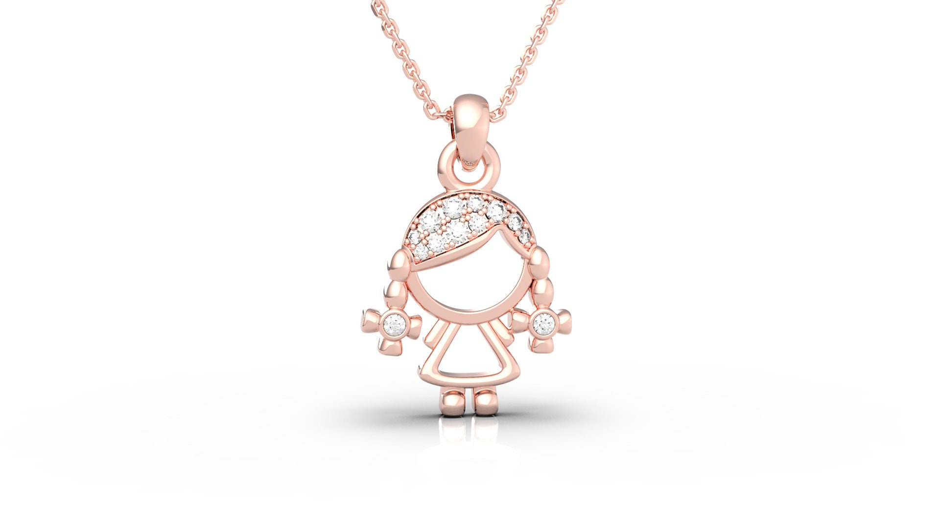 14k Gold Kid Pendant 14k Diamond Girl Charm Necklace Unique | Etsy