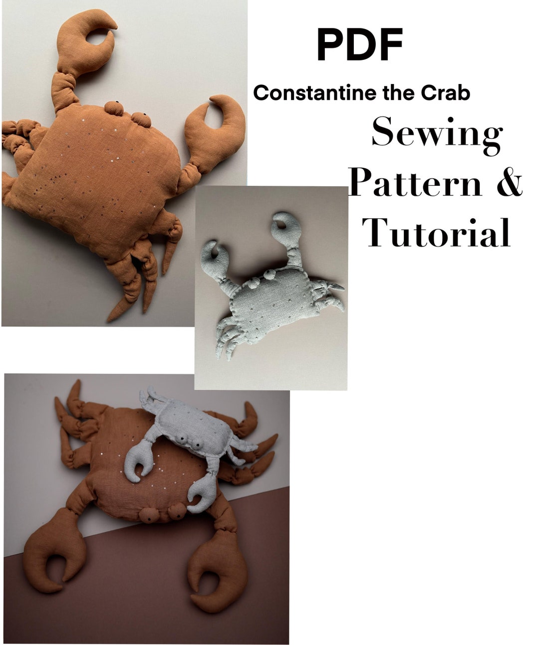 Crab Sea Life Creature Soft Stuffed Toy Sewing PDF Pattern and Tutorial ...