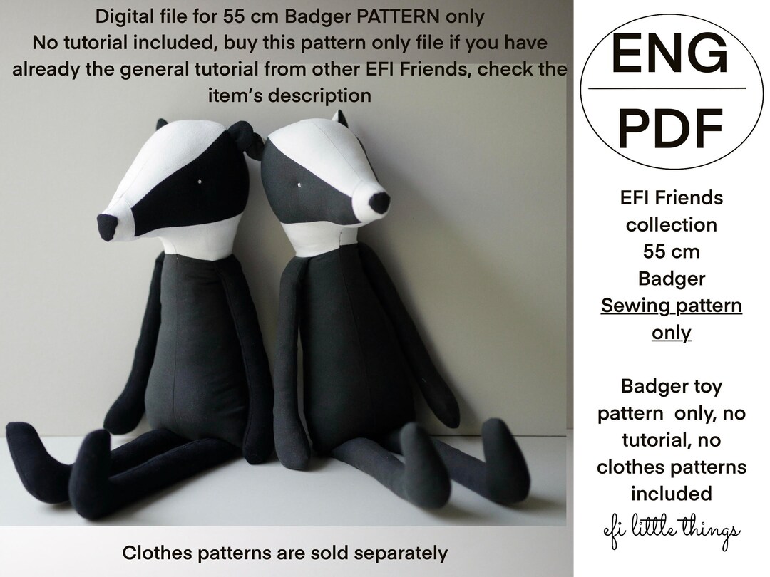 55 Cm Badger Soft Toy Doll Toy Making PDF PATTERN ONLY - Etsy