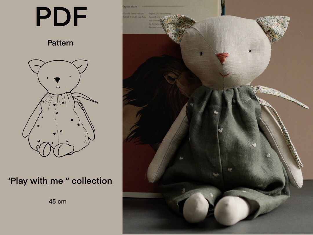 PATTERN and TUTORIAL PDF Little Cat Soft Toy Rag Doll Stuffed Toy Linen ...