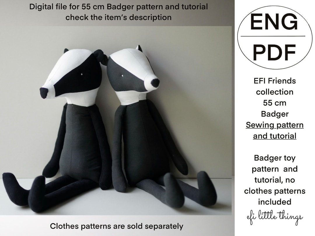 Badger 55 Cm Soft Toy Doll Toy Making PDF Pattern and Tutorial - Etsy