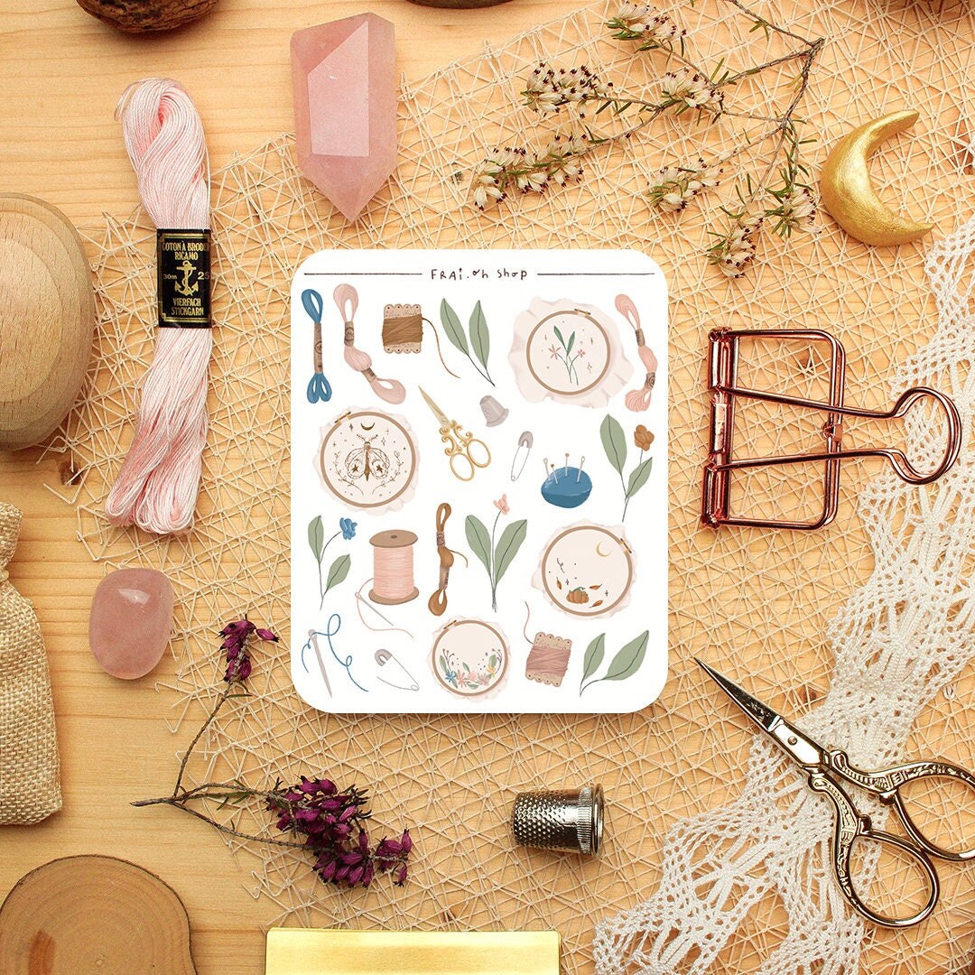 Embroidery Sticker Sheet, Journal Stickers, Planner Stickers, Scrapbook ...