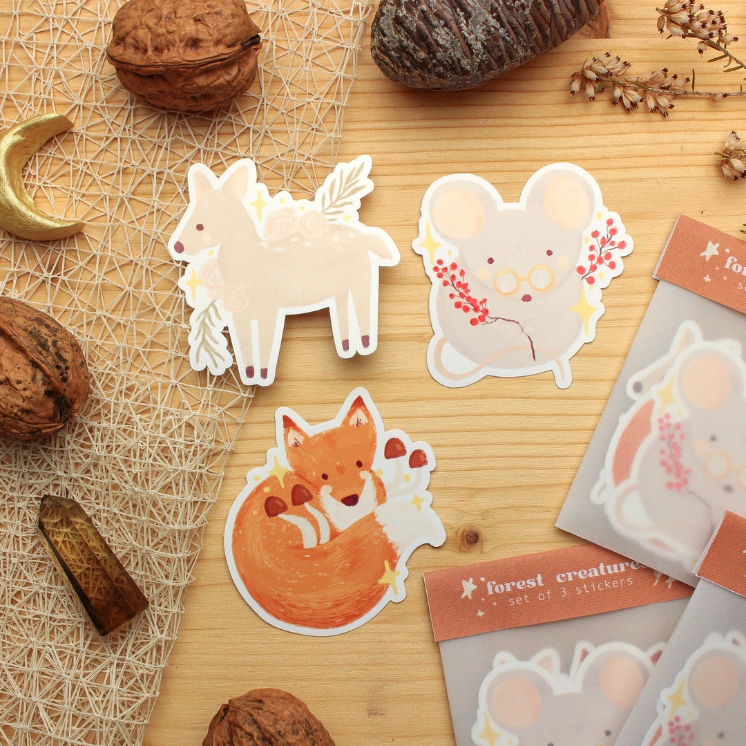 Cottagecore Forest Animal Stickers: Waterproof Vinyl Decals (set of 3 ...