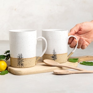 Set of 2 White Pottery Mugs, XL 15 Oz Handmade Unique Ceramic Mugs ...