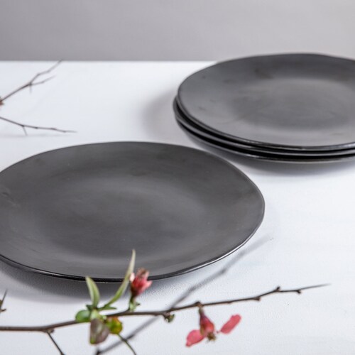 4 Black Ceramic Plates Set of 4 Pottery Dinner Plates | Etsy