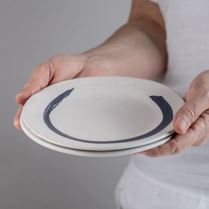 2 Black and White Ceramic Modern Handmade Salad Plates, Modern Bohemian ...