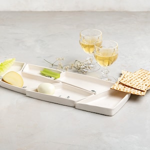 Rectangular Large Handmade Pottery Seder Plate, Puzzle Serving Dish Set ...