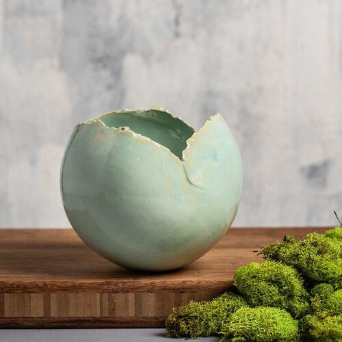 Small Green Ceramic Planter Mini Succulent Pot Round - Etsy