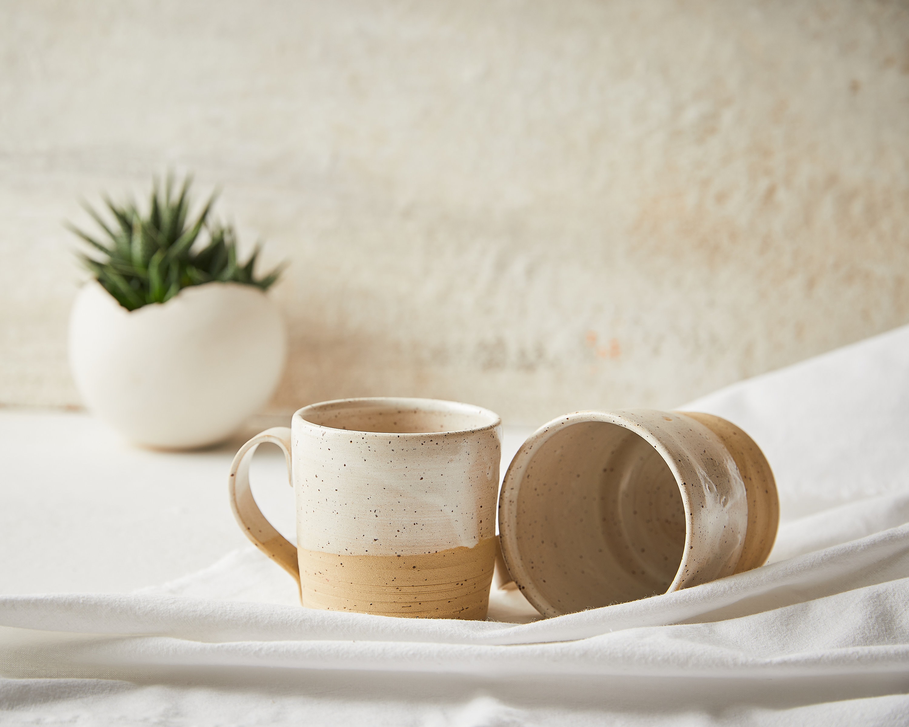 Set of 2 Rustic Cream Ceramic Coffee Mugs Pottery Handmade | Etsy