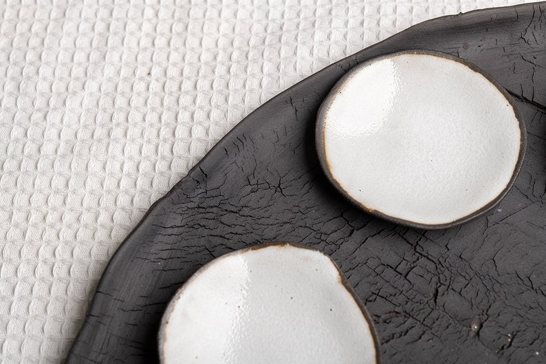 Handmade Abstract Black & White Platter and Plates Serving Set, Large ...