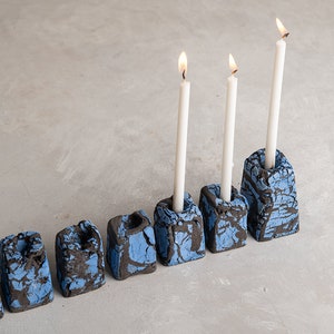 Handmade Modular Pottery Blue and Black Jewish Hanukkiah, Modern ...