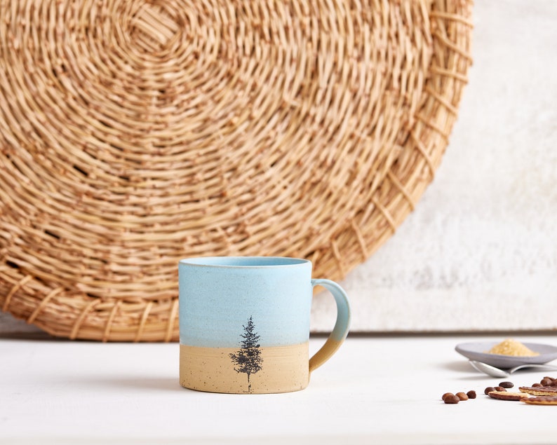 Set of 2 Light Blue Large Modern Handmade Ceramic Mugs, Pottery Coffee ...
