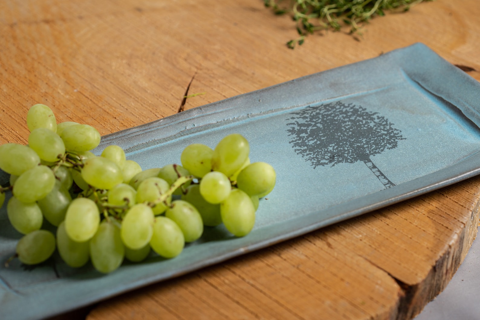 Ceramic Rectangular Tray Light Blue Cake Platter With Tree - Etsy