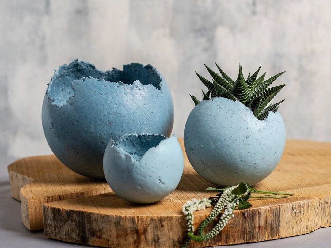 Set of 3 Light Blue Ceramic Indoor Planters, Living Room Decor, Pottery ...